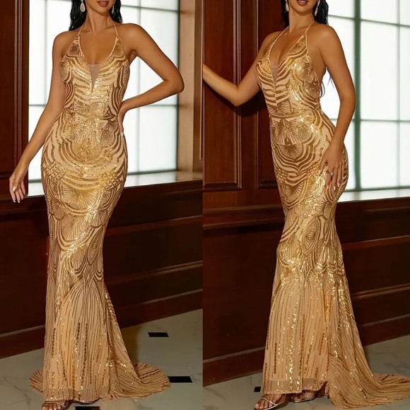 Dresses | Luxe Mermaid Hem Party Formal Prom Evening Halter Dress ...